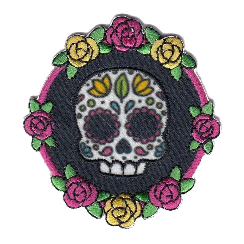 Teschio messicano Dia de Los Muertos patch ricamata Colore Nero